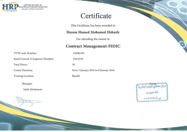 Contract Management-FIDIC Certificate Eng | PDF
