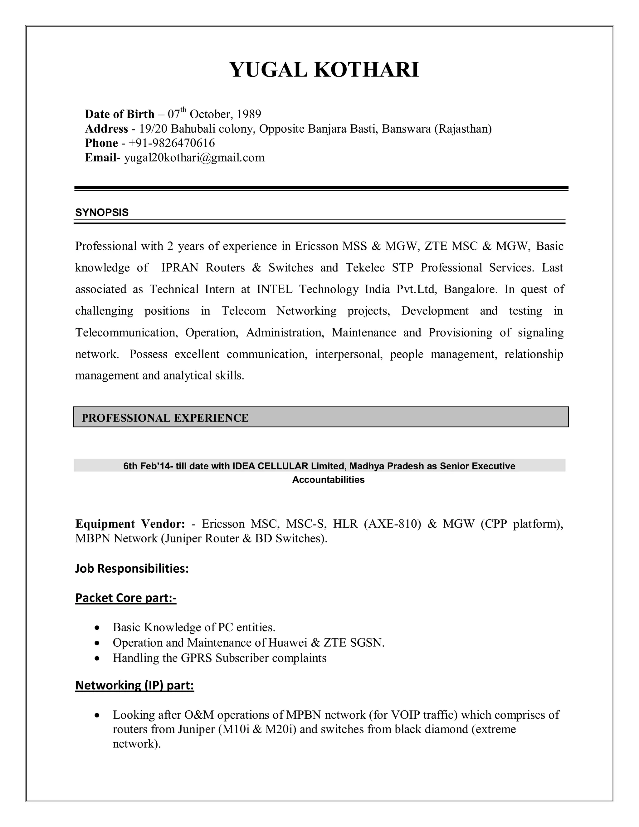 cv- Yugal Kothari | PDF