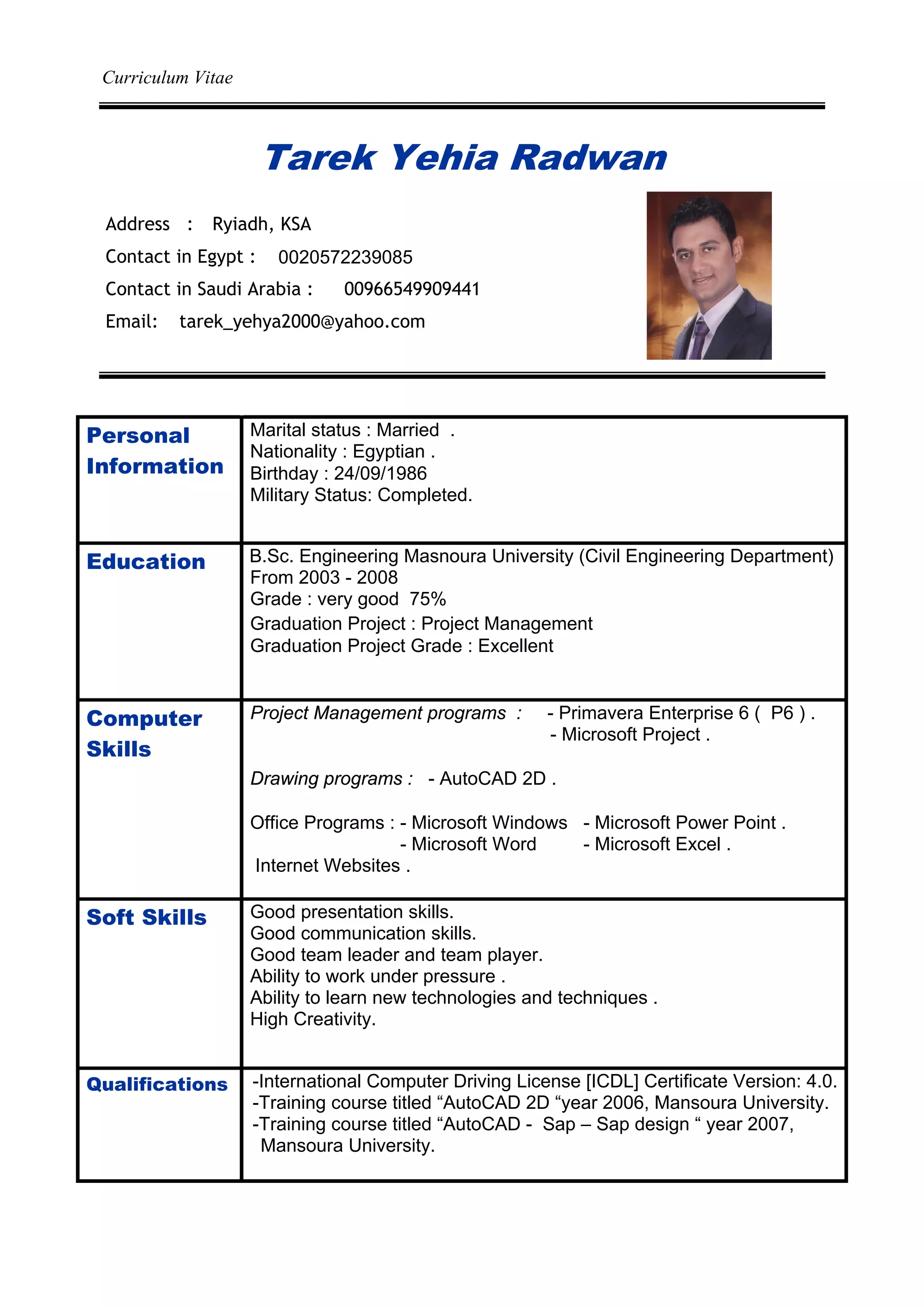 Tarek CV 2015 planning | PDF