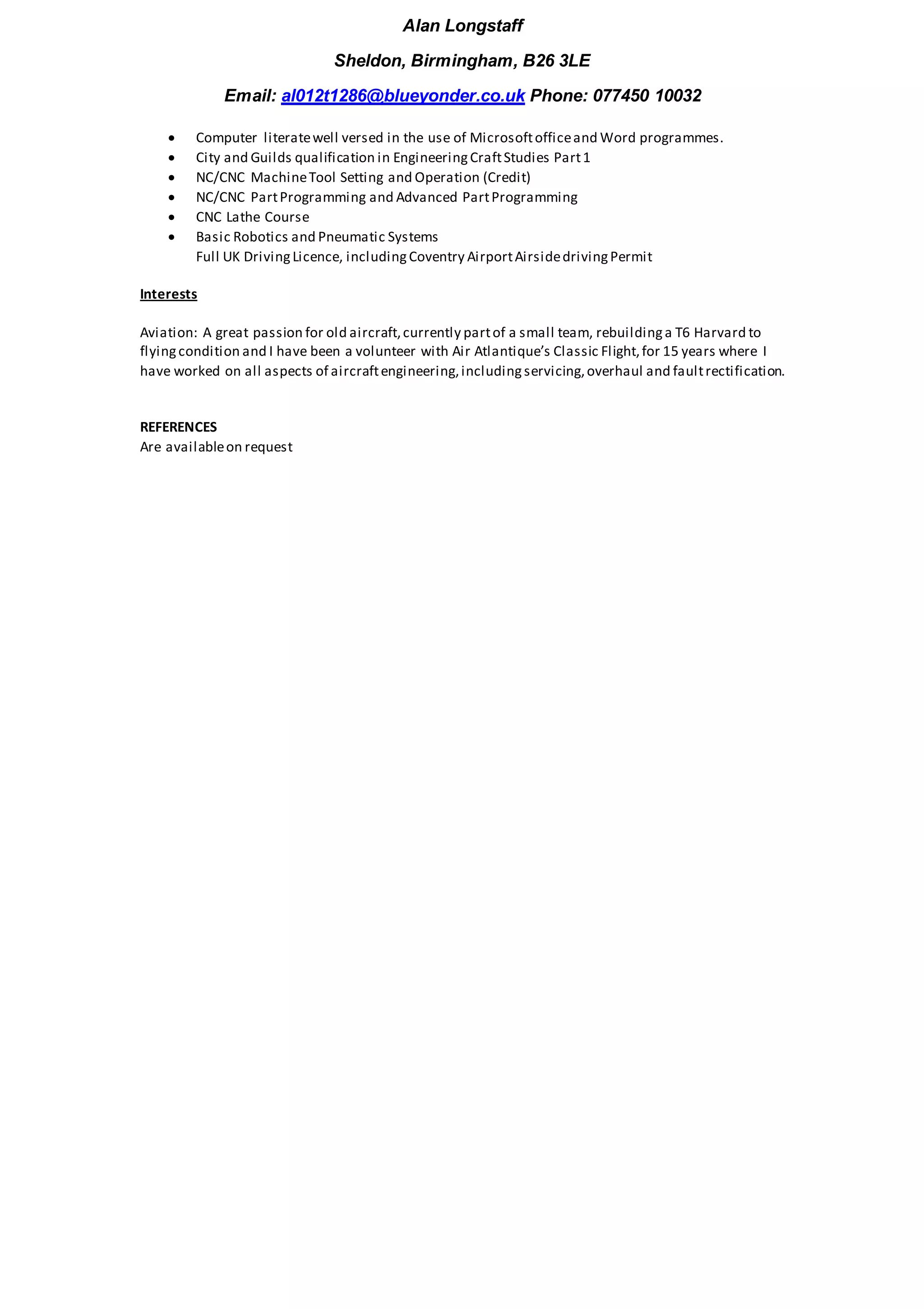 A Longstaff CV eng | DOCX | Aviation Industry | Industries