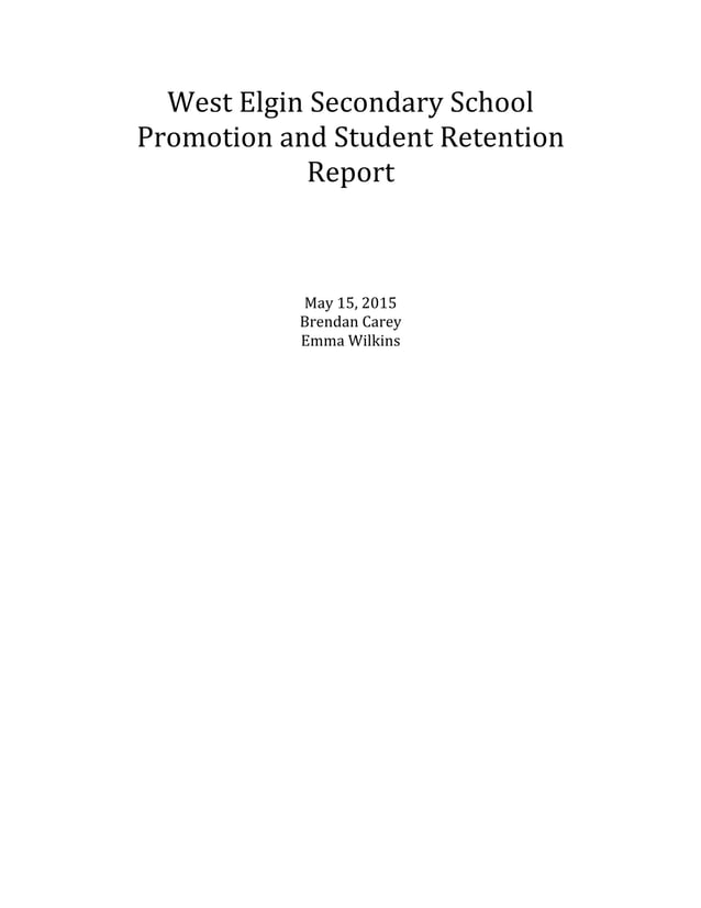 West Elgin Secondary School Promotion and Retention Report | PDF