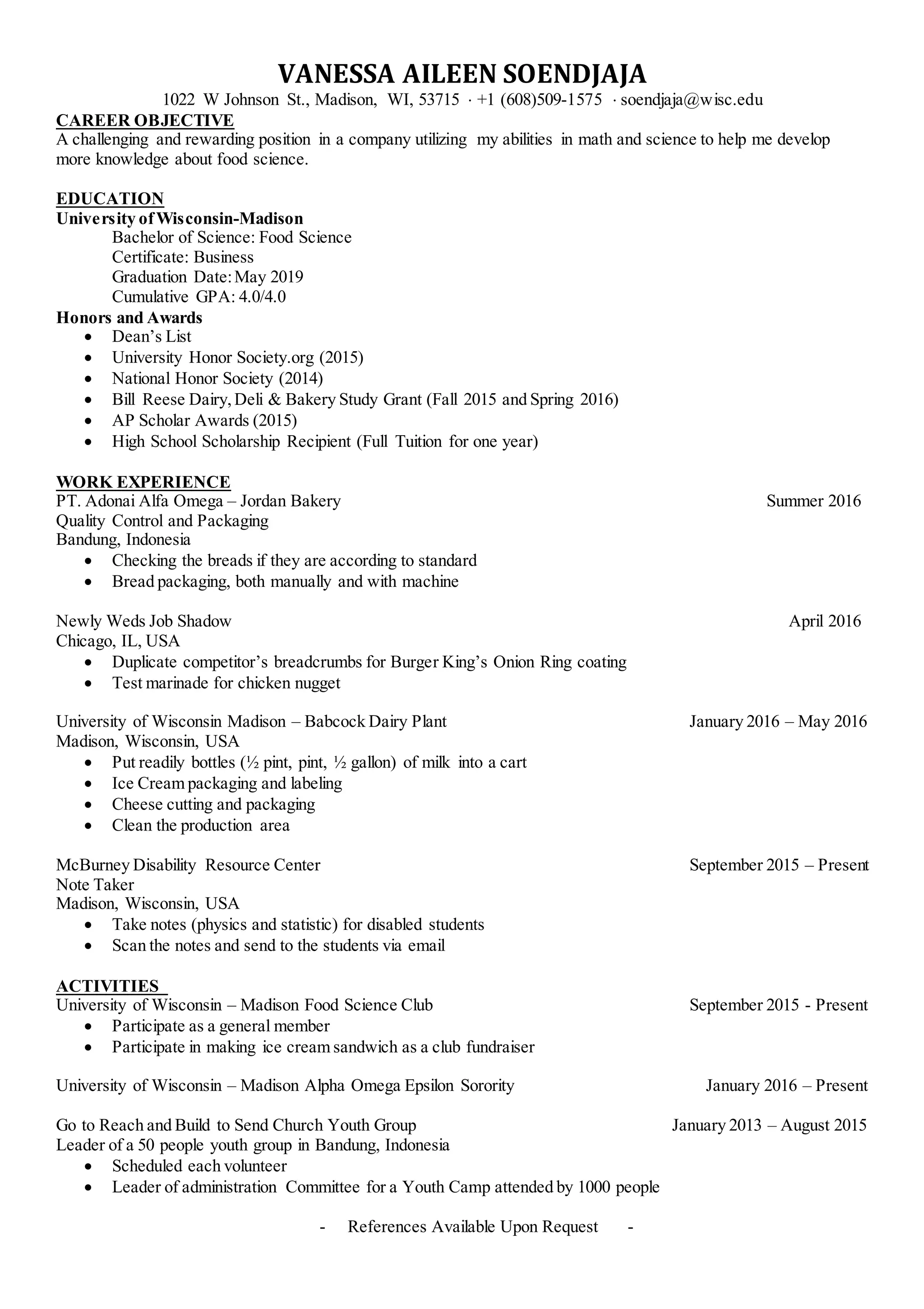 Resume - Vanessa Aileen Soendjaja | PDF