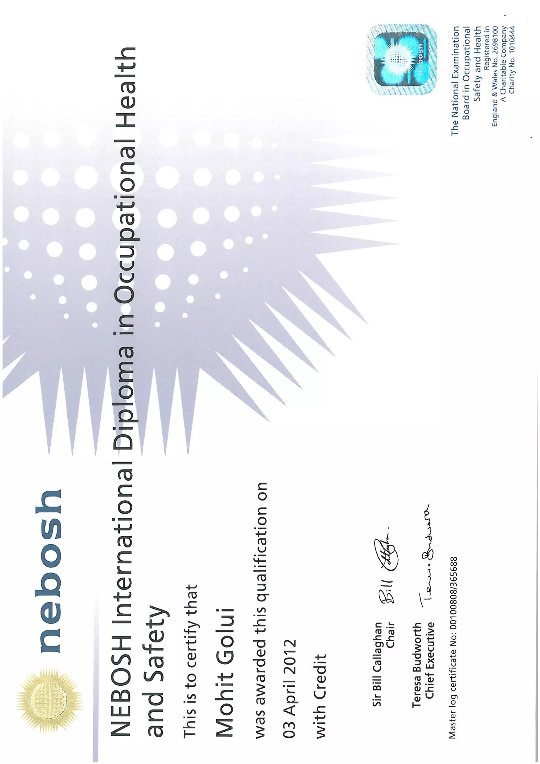 24. NEBOSH Int. Diploma in OHS- Final certificate | PDF