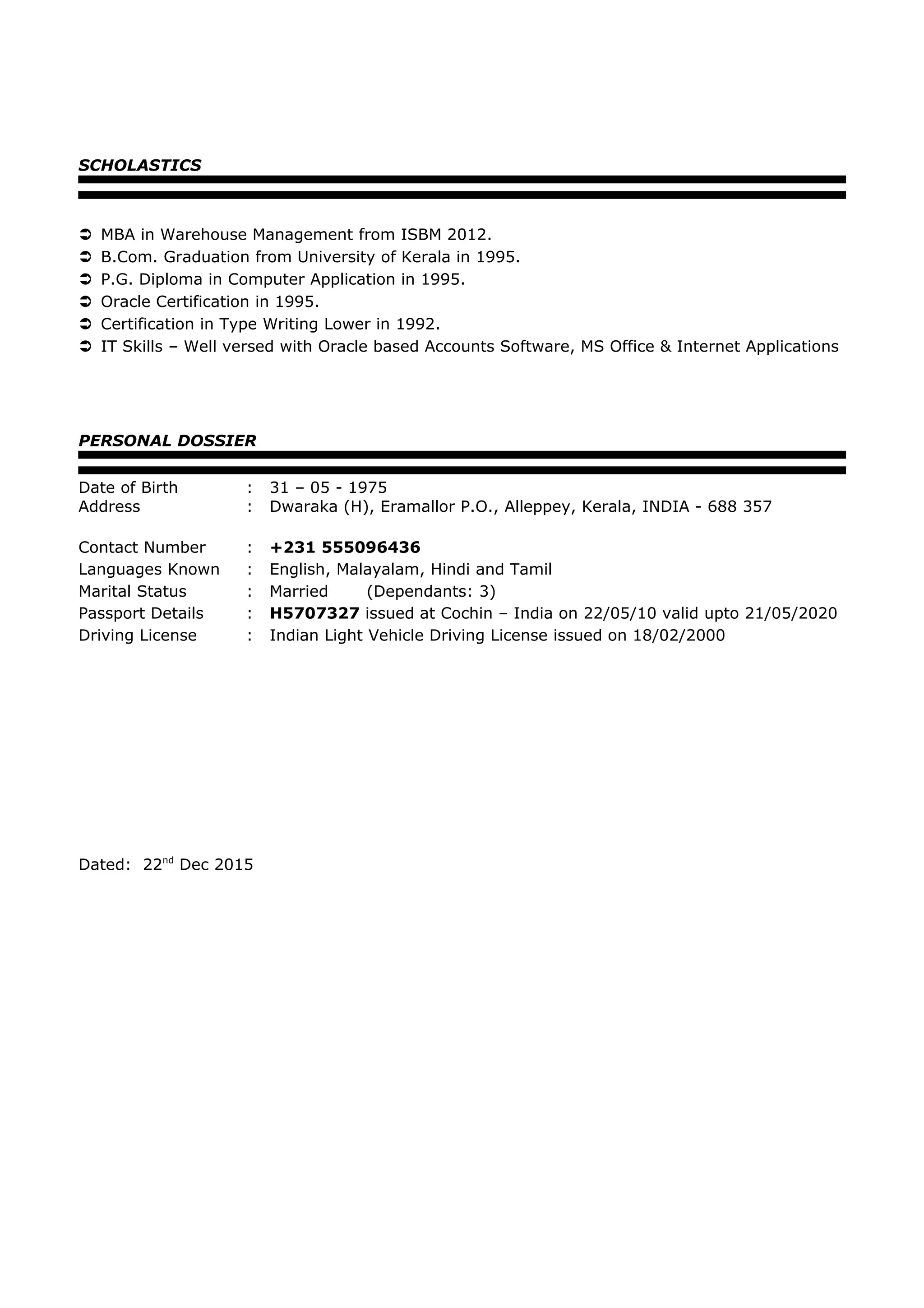 Rajesh G Nair Warehouse | DOC | Logistics | Business