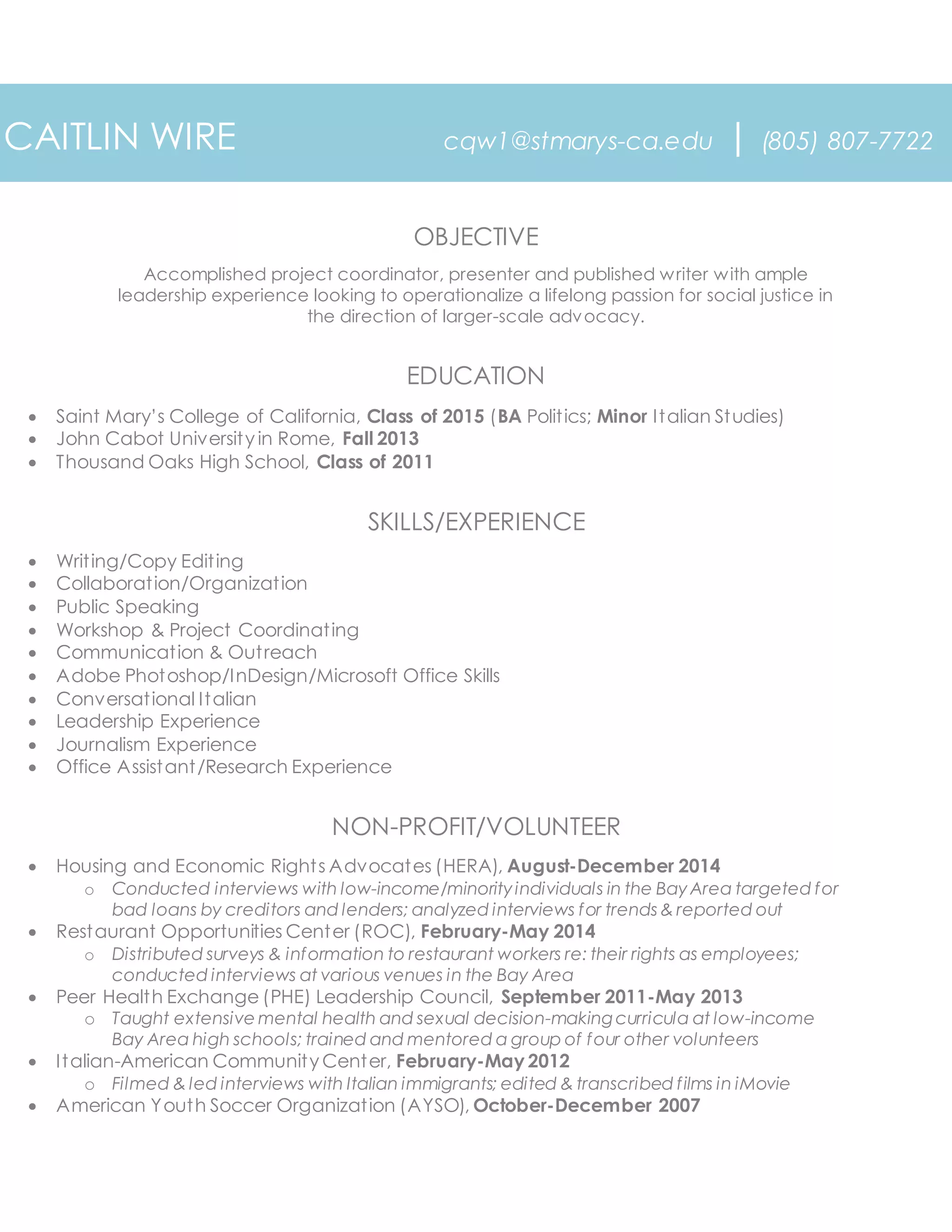 Caitlin Wire's Resume 2015 | DOCX