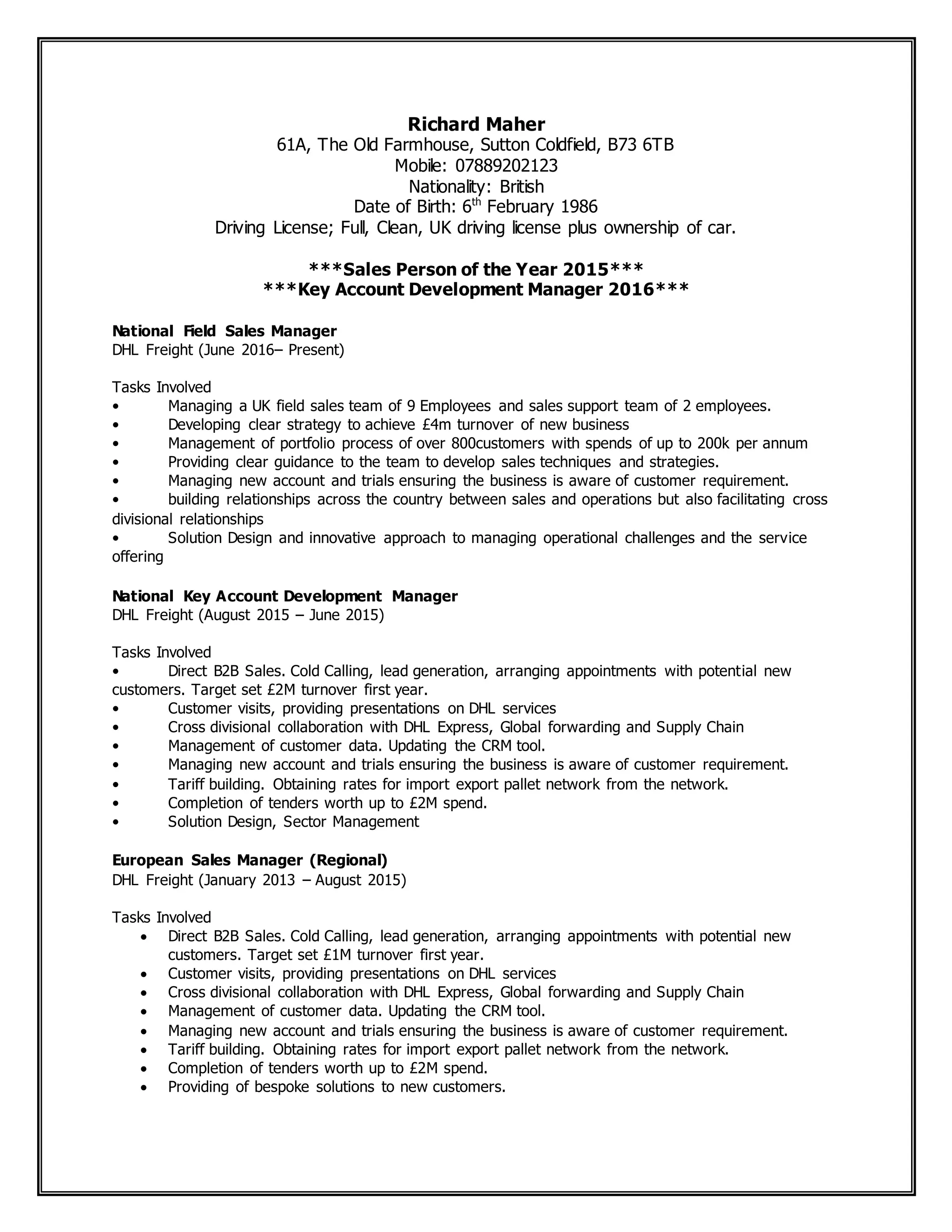 Richard Maher CV | DOCX