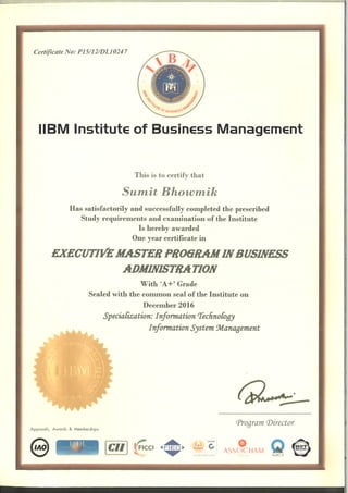 IIBM - Executive MBA - Degree Certificate | PDF