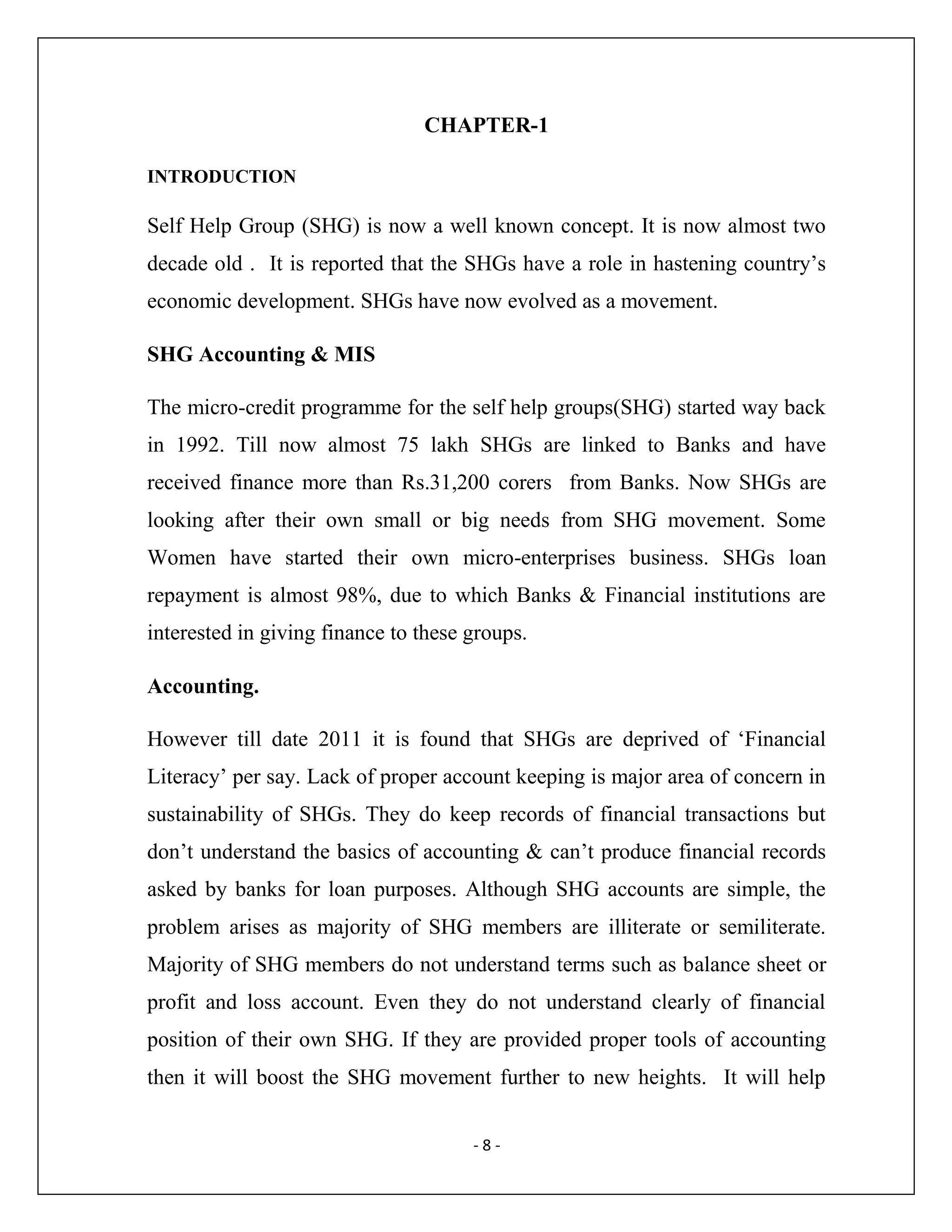 USE OF TECHNOLOGY FOR SELF HELP GROUP OF MAHARASHTRA,IN WARDHA AND DHULE DISTRICT FOR ACCOUNTING ...