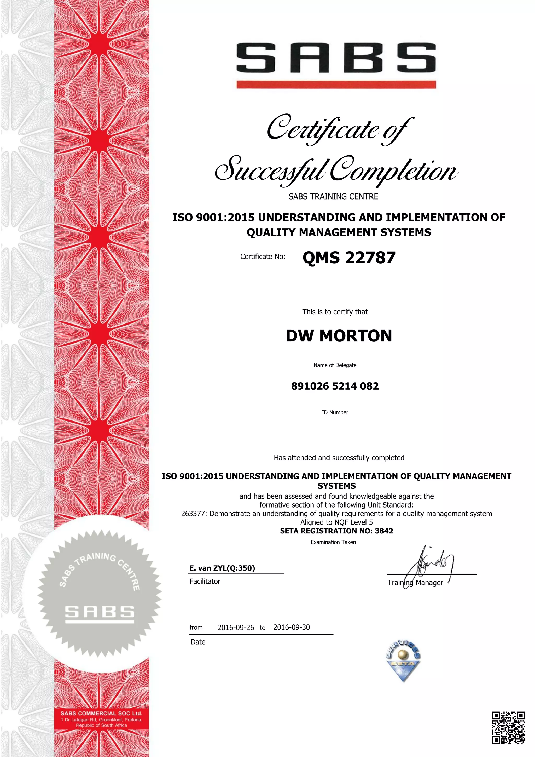 QMS Certificate | PDF
