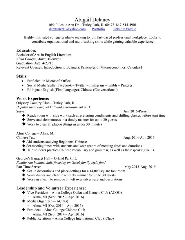 Abigail Delaney - Resume - Oct. 2016 | PDF