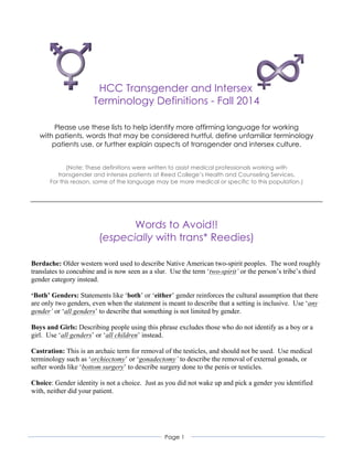 Gender Terminology Definitions 2014 | PDF