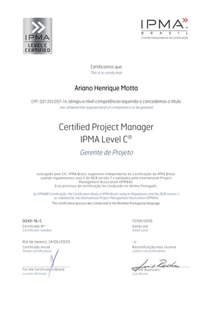 Certificado IPMA Level C - Jun2016 - Licença 0243-16-C-Adriano_Henrique ...