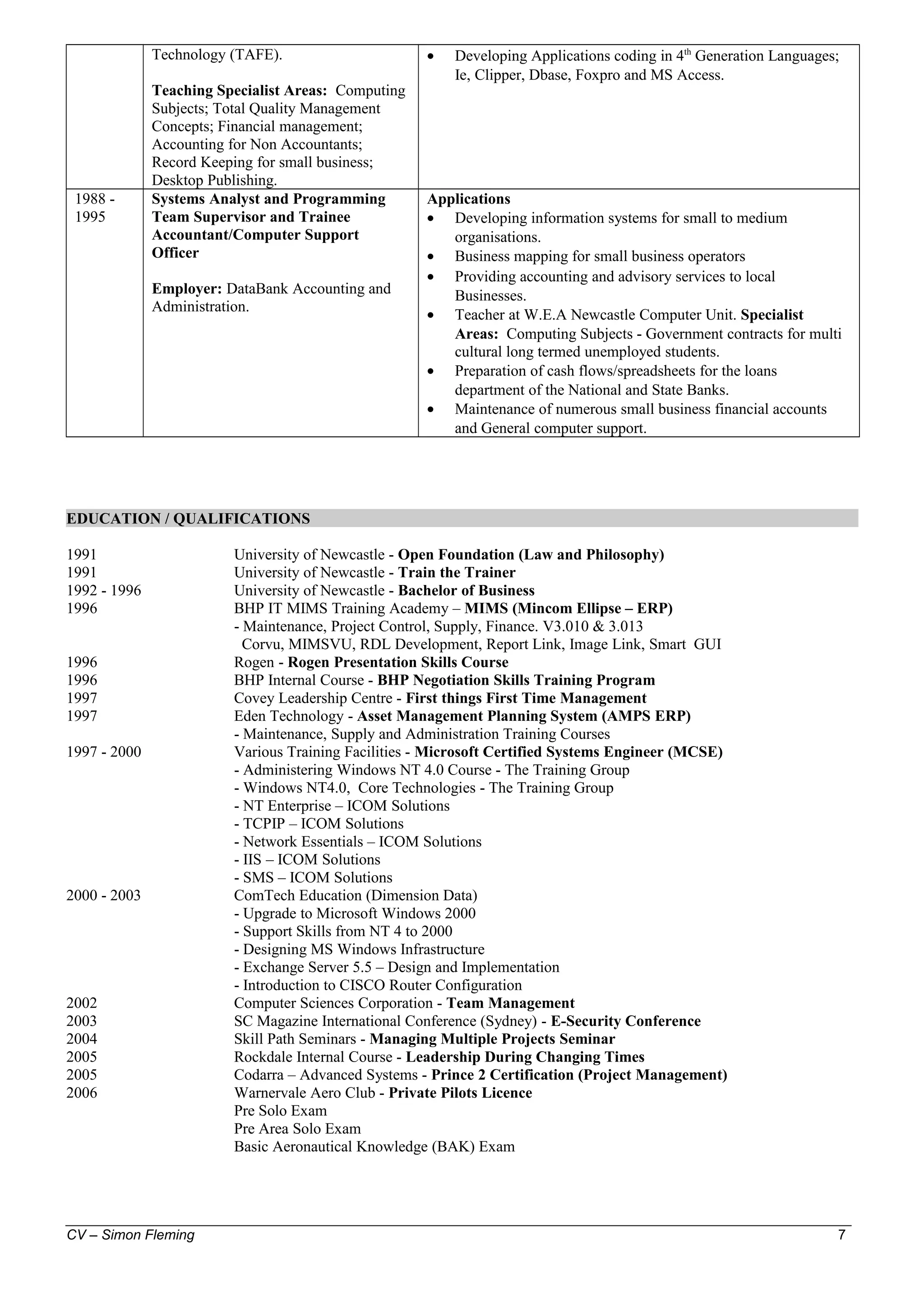 cv simon fleming summary | DOC