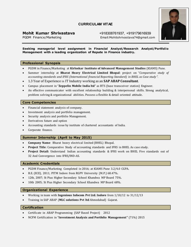 Mohit Shrivastava Resume Pdf