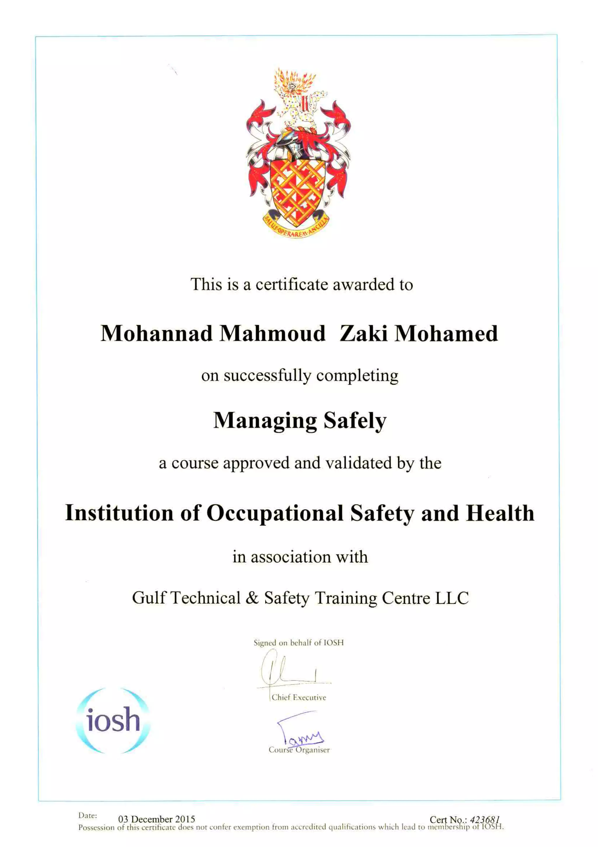 IOSH Certificate | PDF