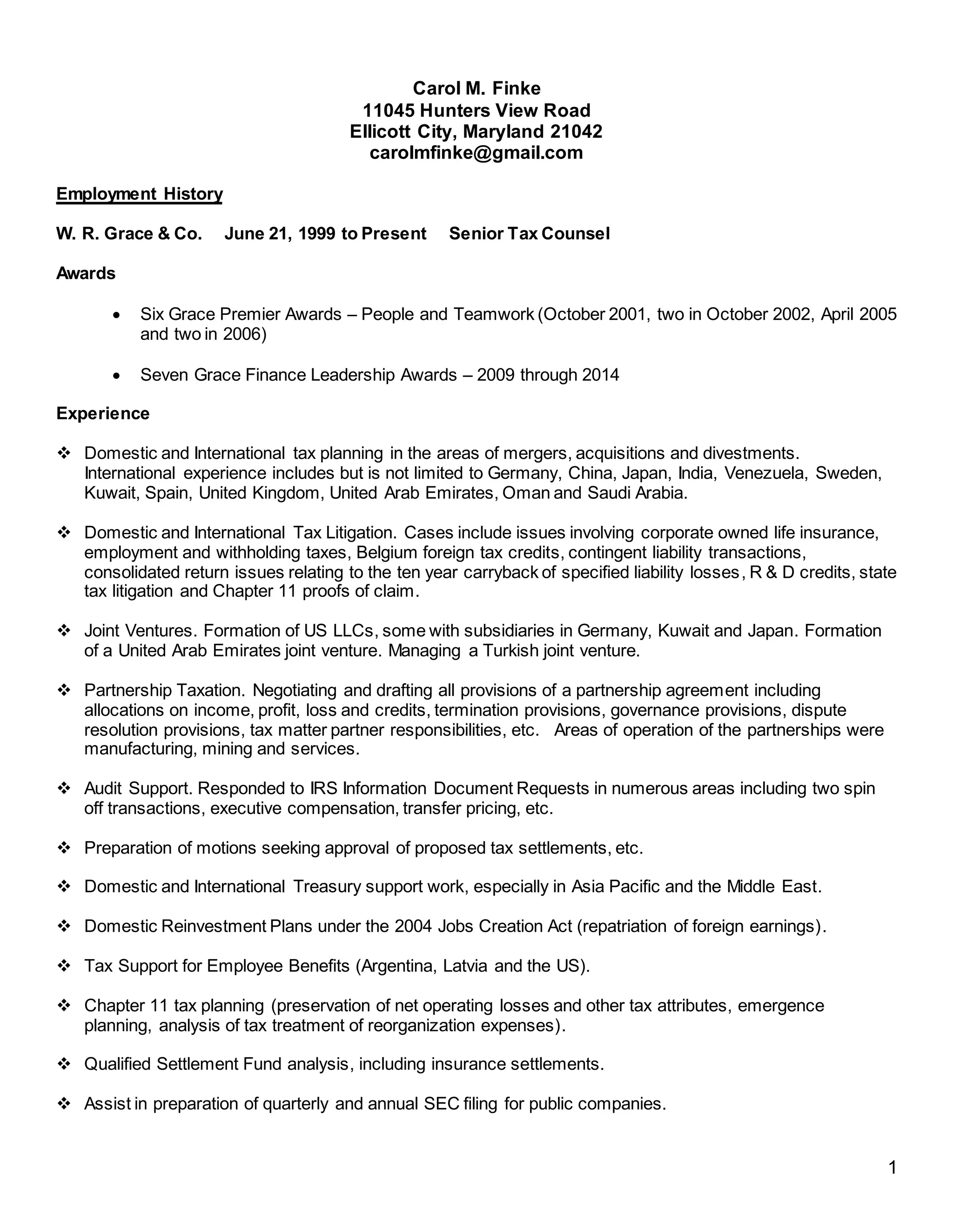 Carol M Finke Resume 8-10-2016 | DOCX