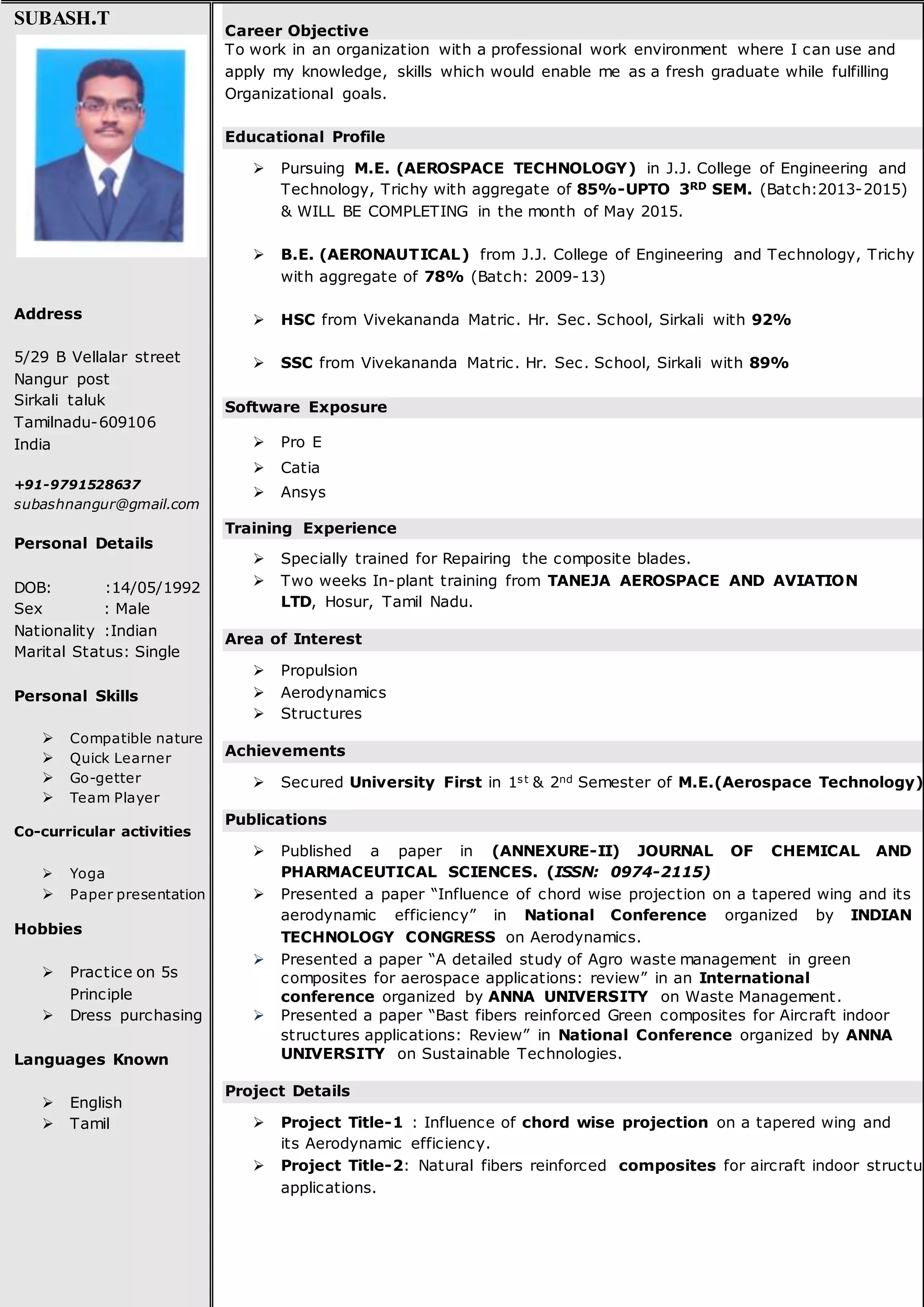 T.SUBASH RESUME FOR JOB | DOCX