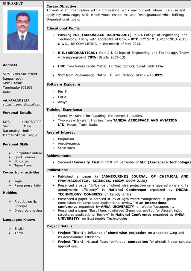 T.SUBASH RESUME FOR JOB | PDF