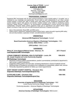 Sperry, Karen mri resume 2016 | PDF
