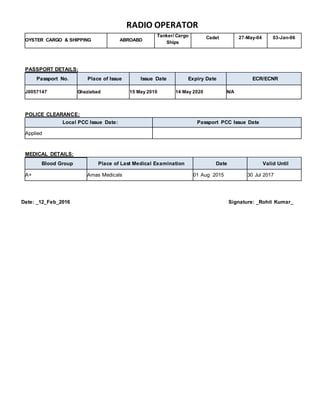 Radio Operator Resume - Rohit | DOCX