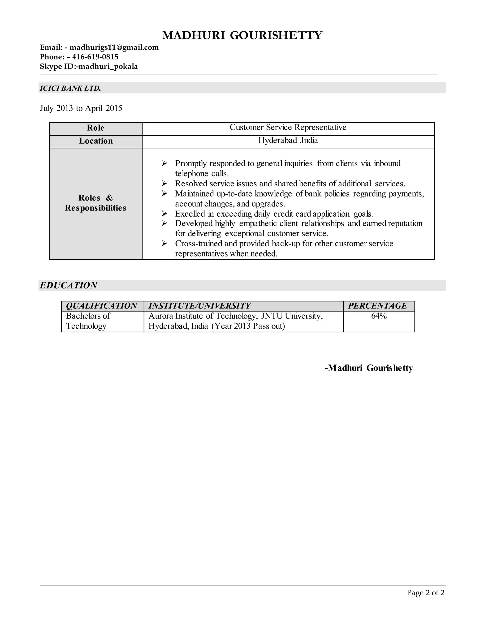Madhuri_resume | DOCX | IT and Internet Support | Internet