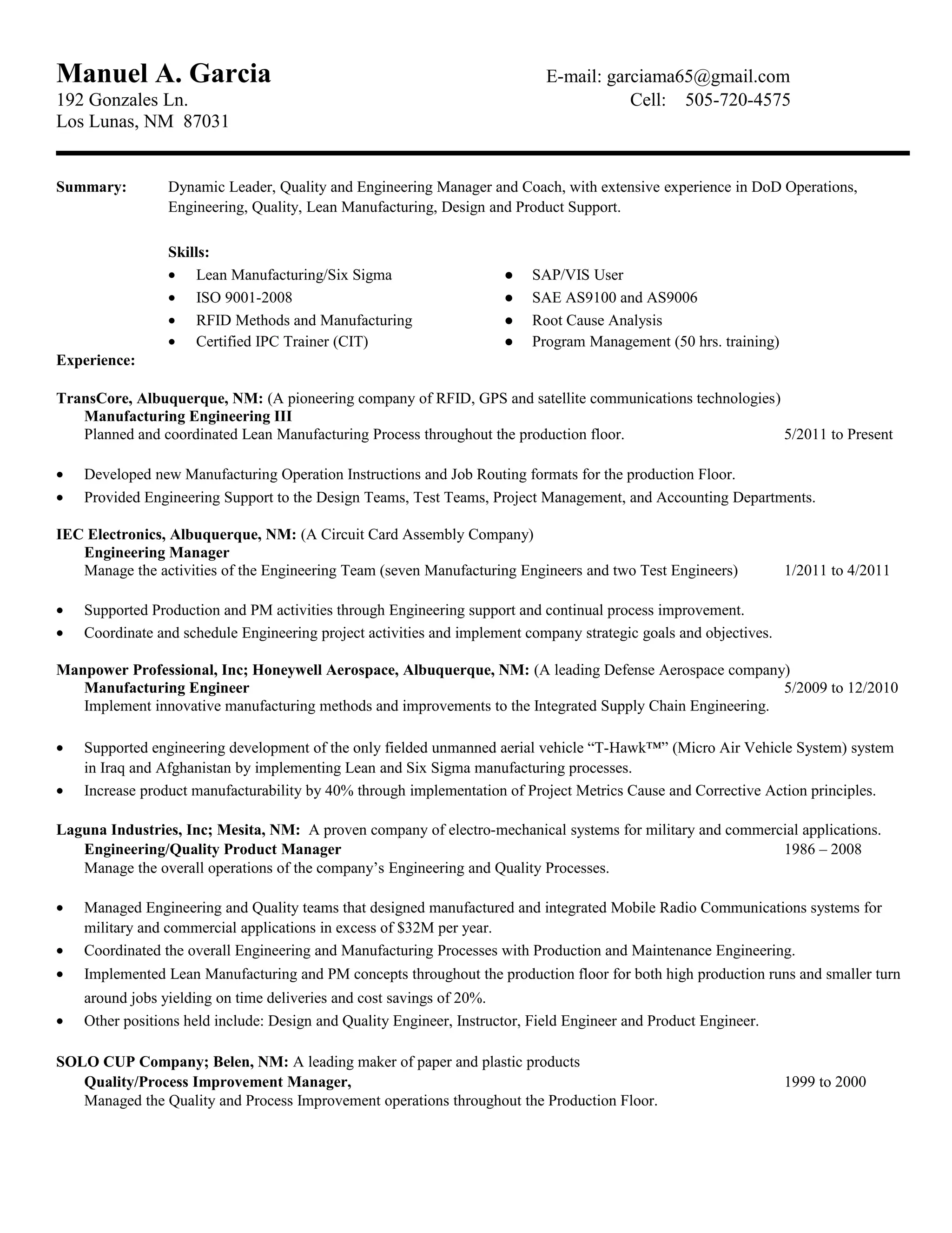 Manny Garcia Resume | DOC