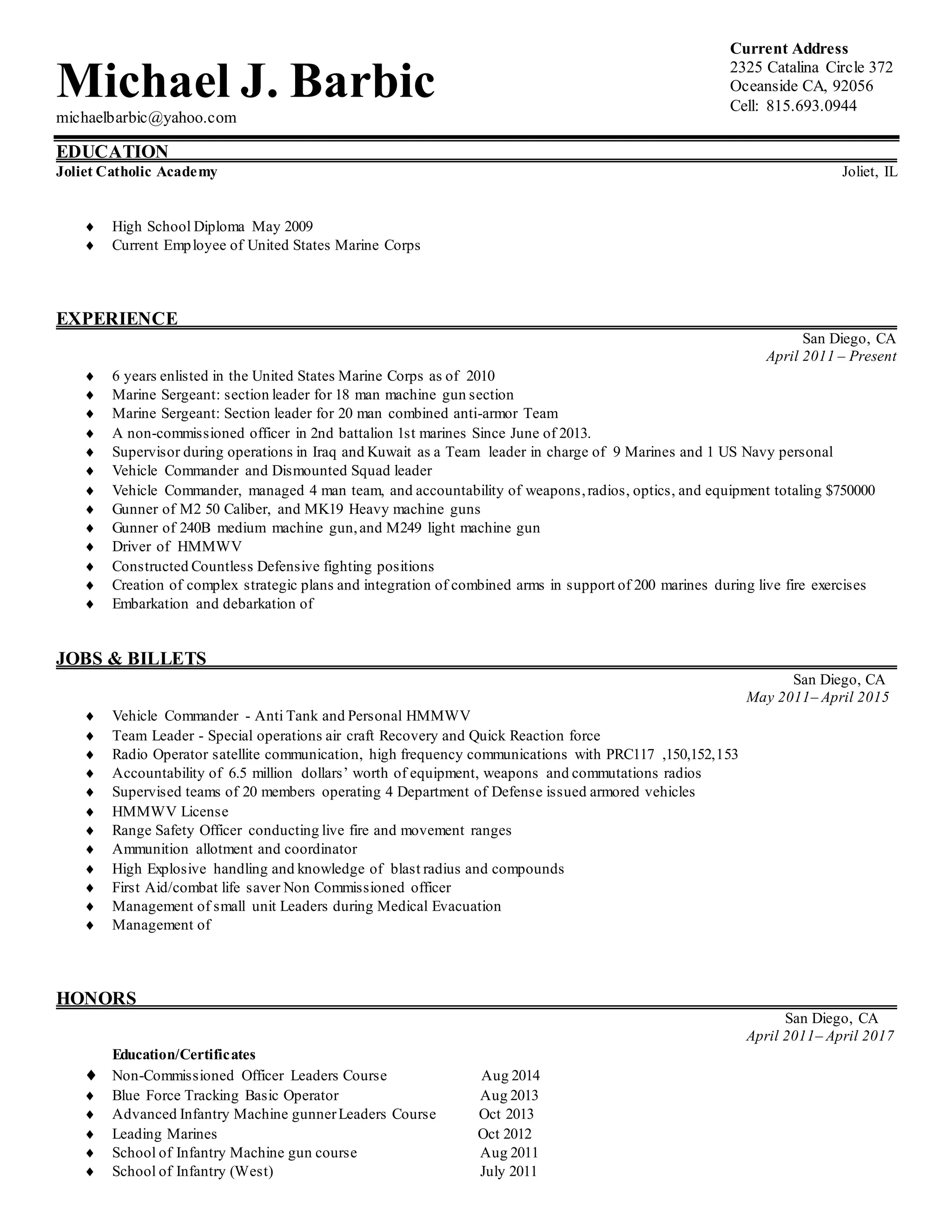 Michael barbic Master Resume | DOCX