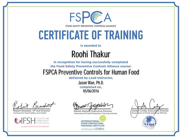 fspca certificate | PDF
