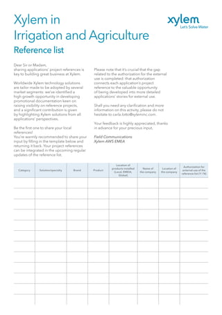 Reference list EXTERNAL USE Xylem in irrigation and agriculture | PDF