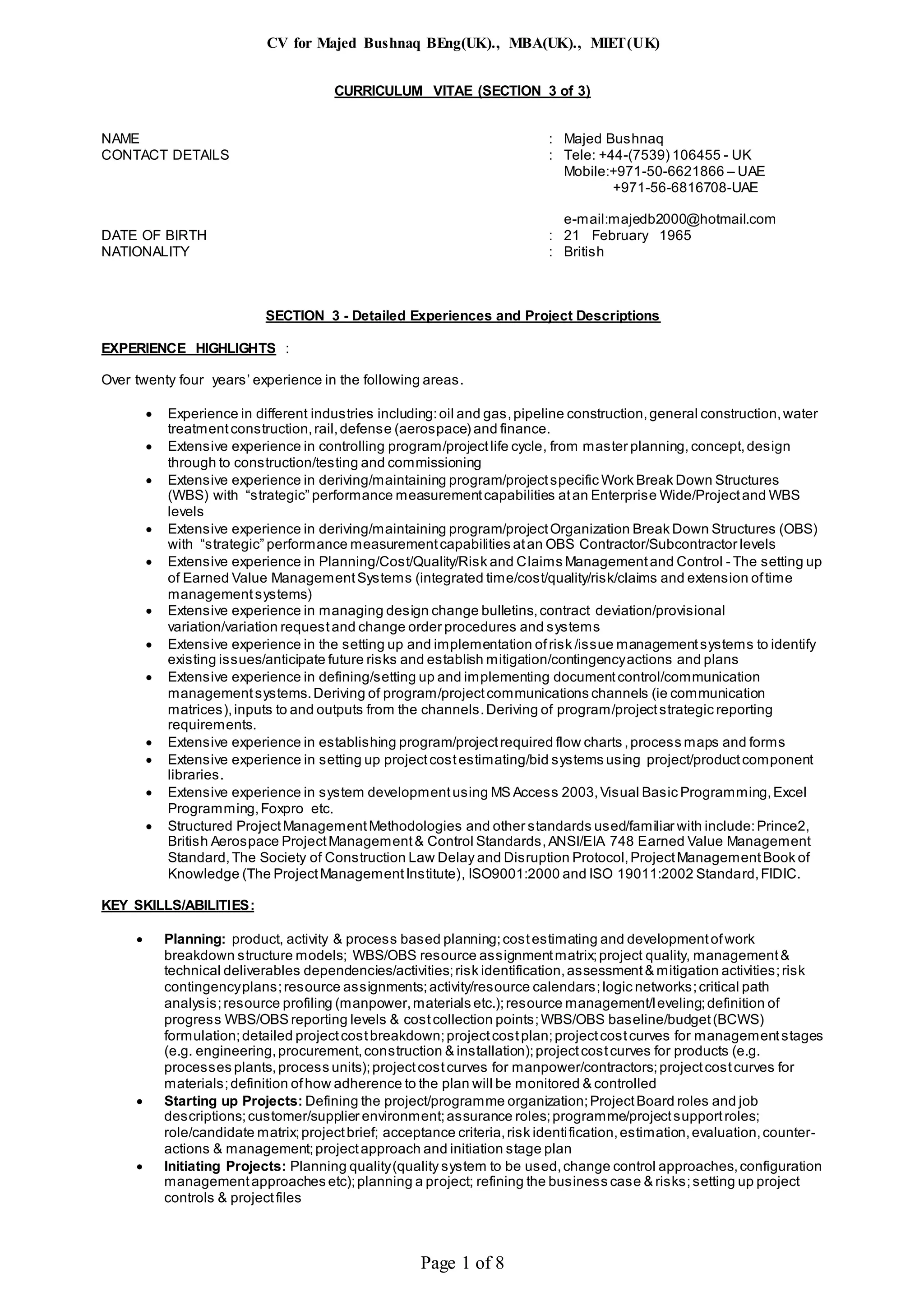 Majed Bushnaq CV - June 2016 Project List | DOCX