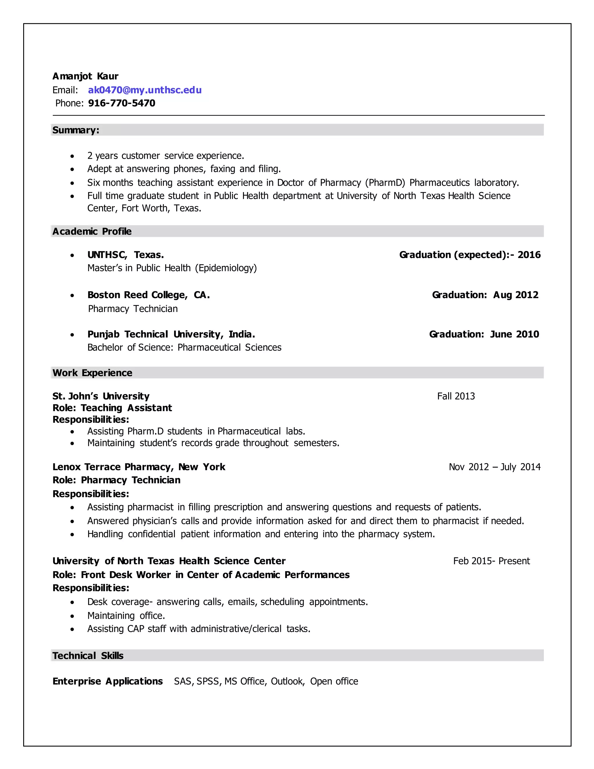 Amanjot Kaur Resume | PDF
