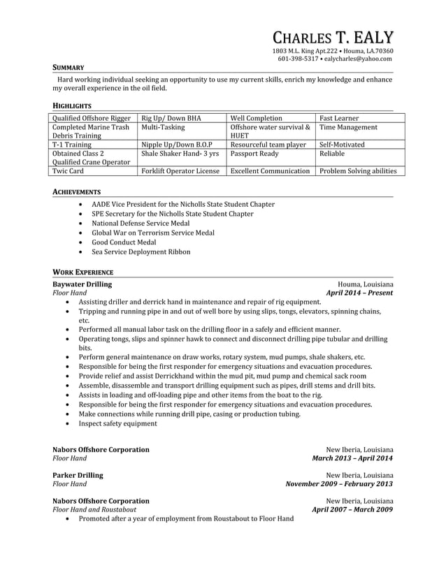 Charles Ealy's Resume 3 - Copy | PDF