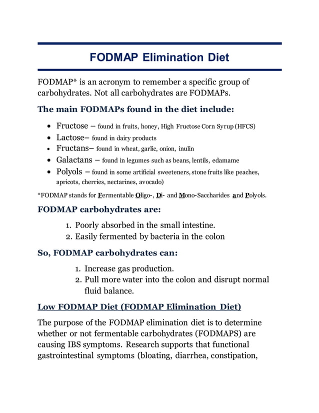 FODMAP Elimination Diet Final | PDF