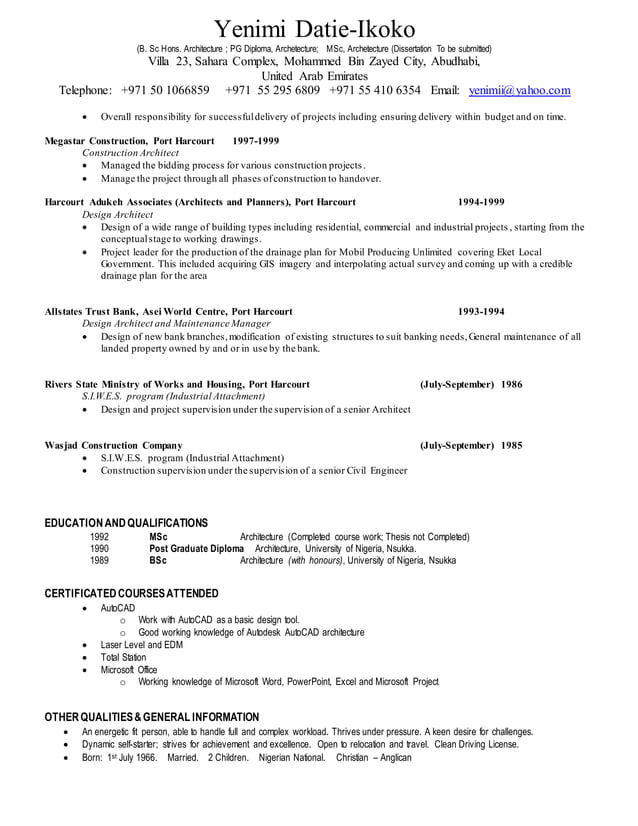 Yenimi CV Version 2 | DOCX | Civil Engineering Industry | Industries