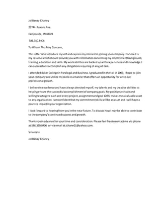 Joi Banay Chaney Cover Letter | DOCX