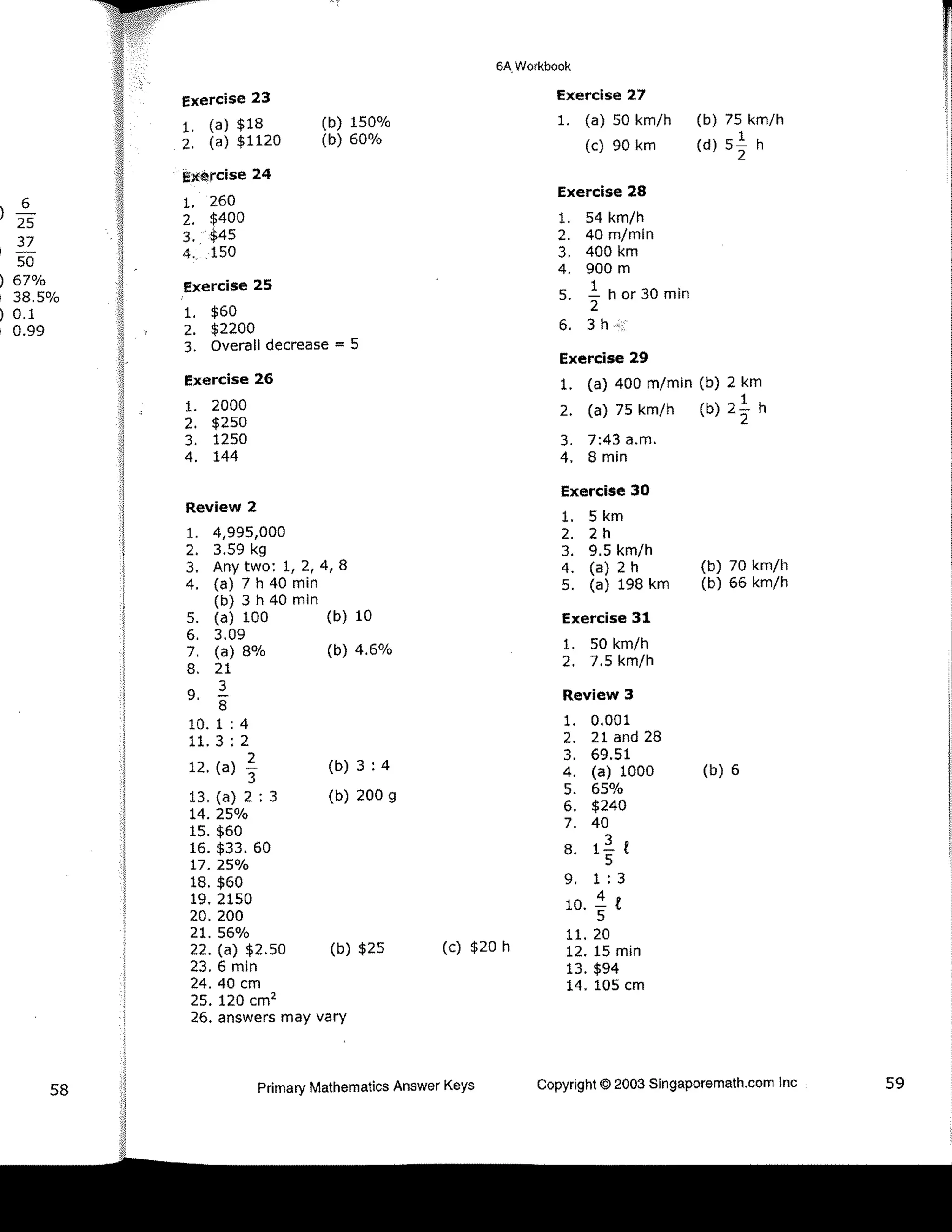 Singapore Math - 6A - Answer Key | PDF