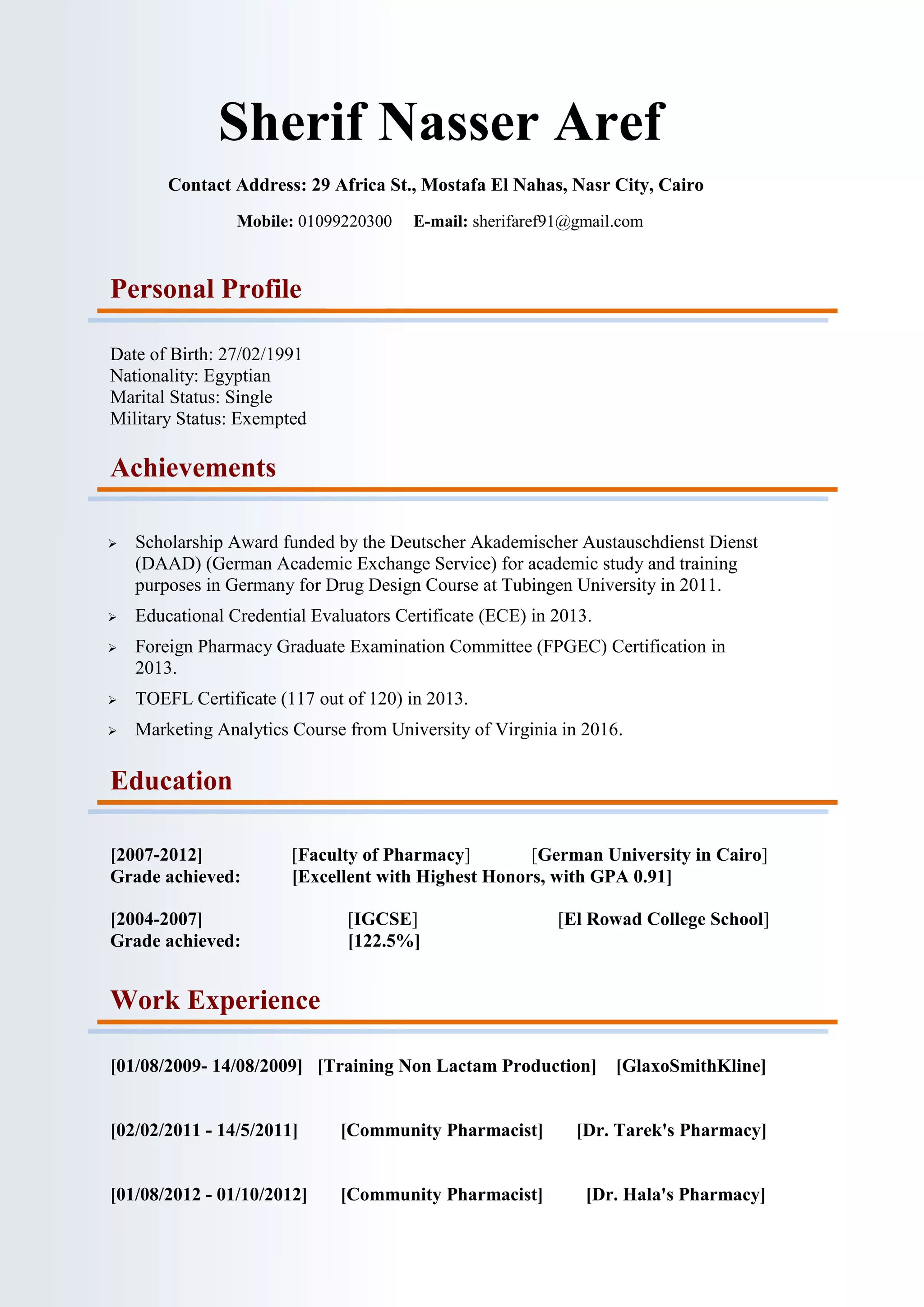 Sherif Nasser Curriculum vitae | PDF