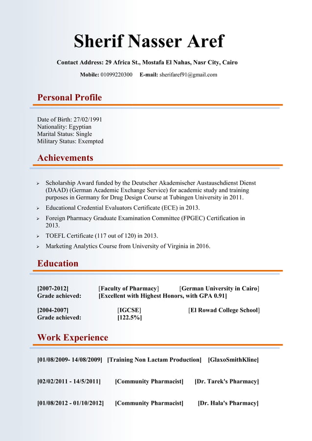 Sherif Nasser Curriculum vitae | PDF