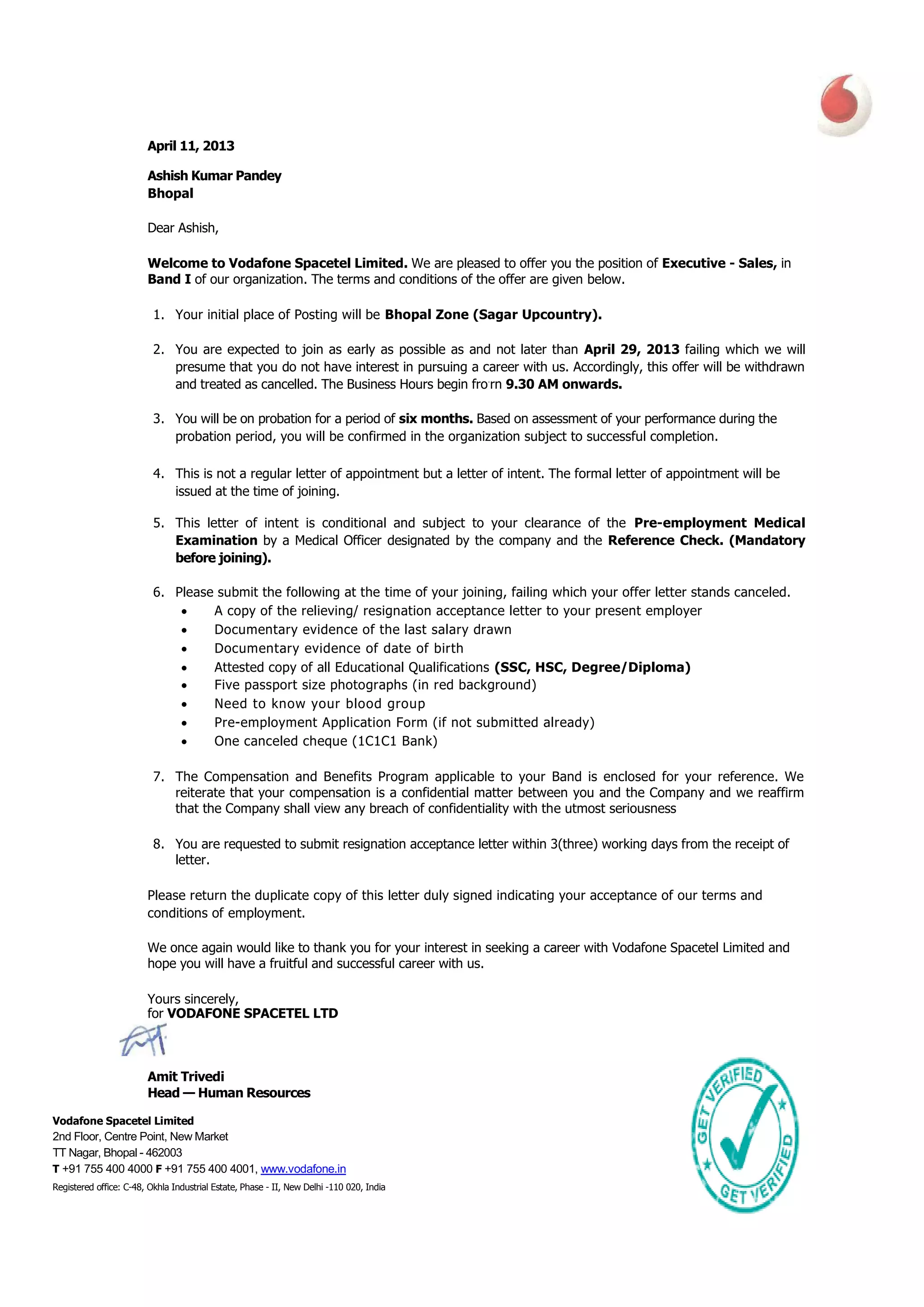 VODAFONE CERTIFICATE | PDF