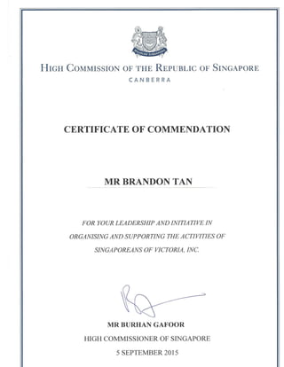 High Commissioner Letter of Commendation | PDF