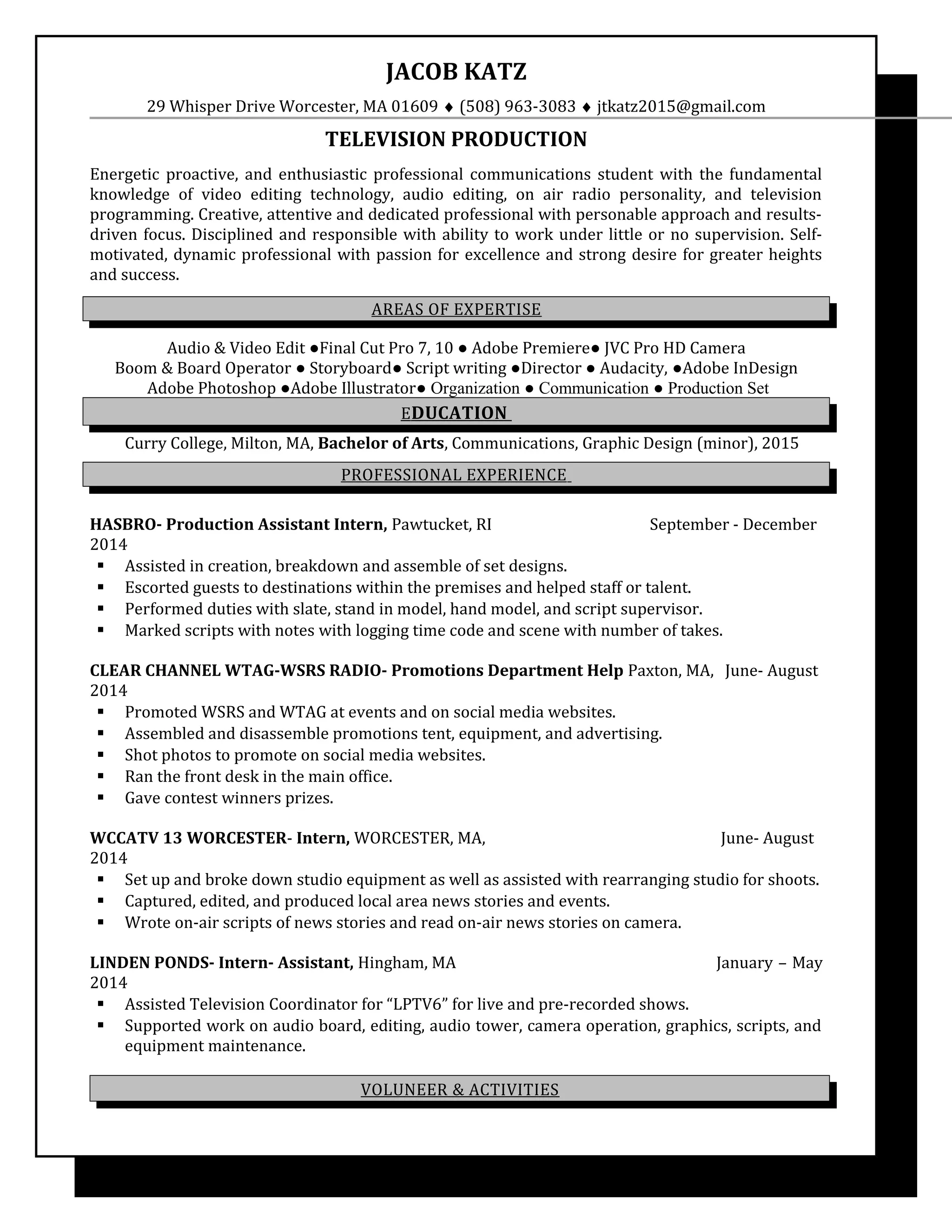 Resume Television Production | DOC