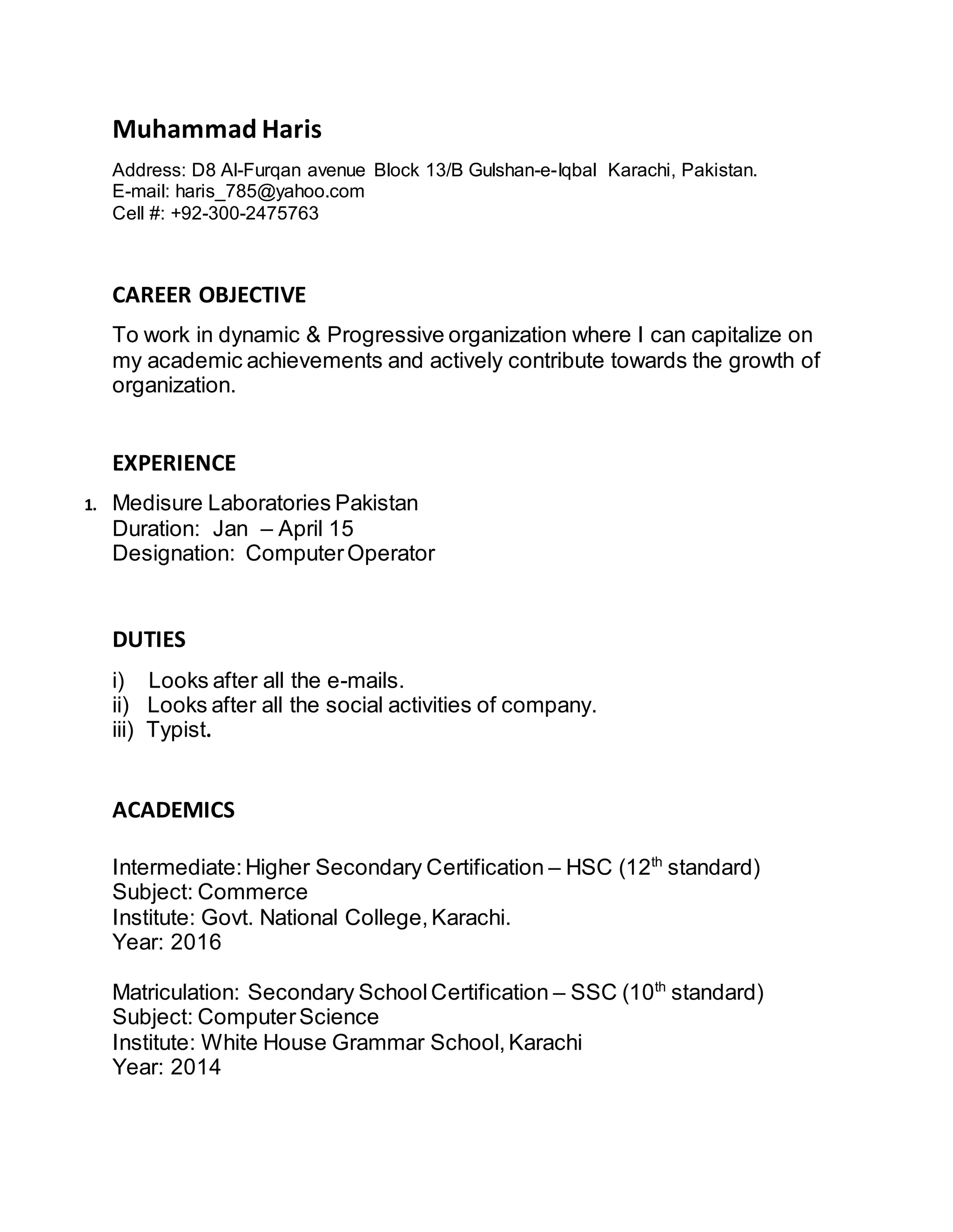 Muhammad Haris | DOCX | Education