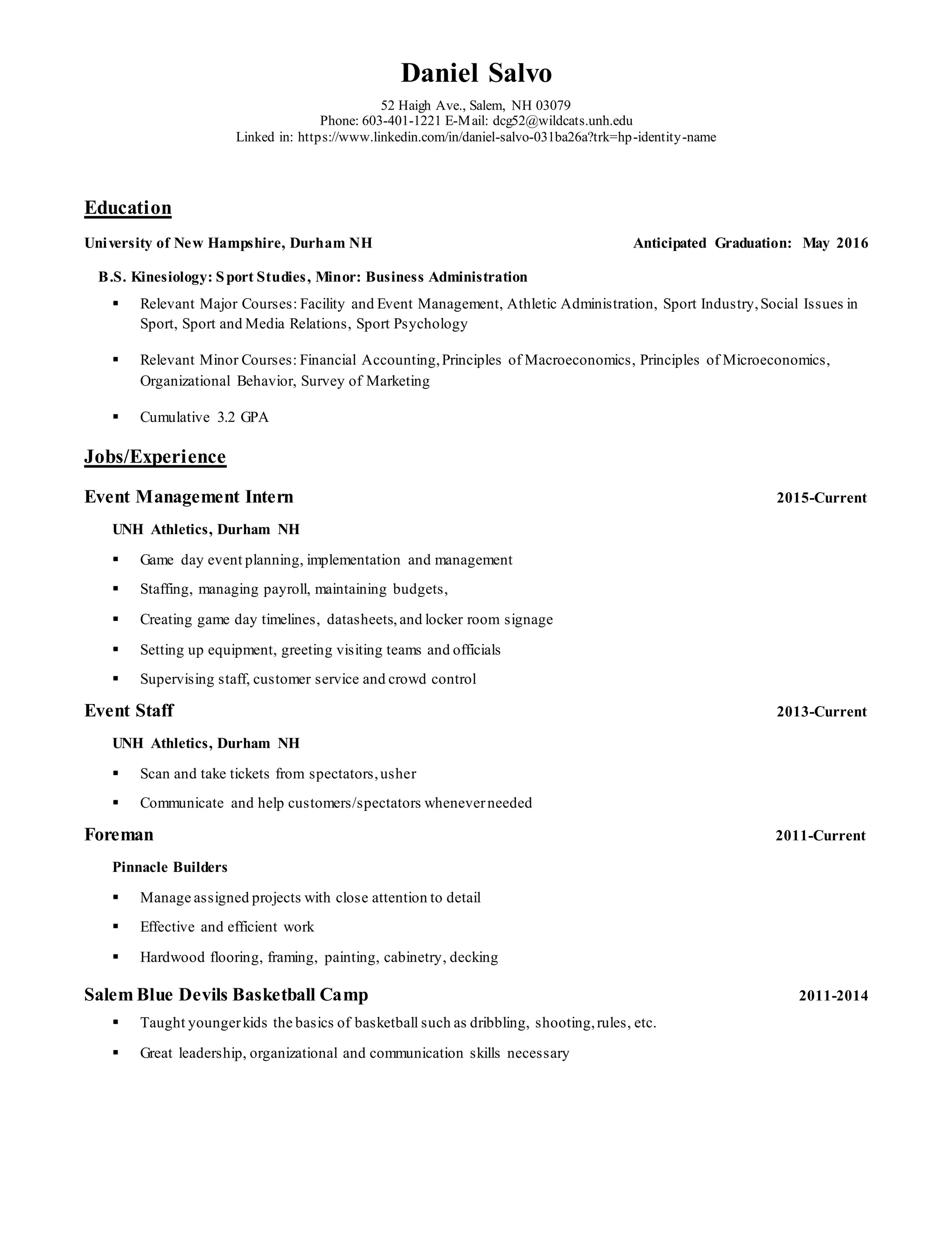 Daniel Salvo Resume | DOCX | Business and Finance