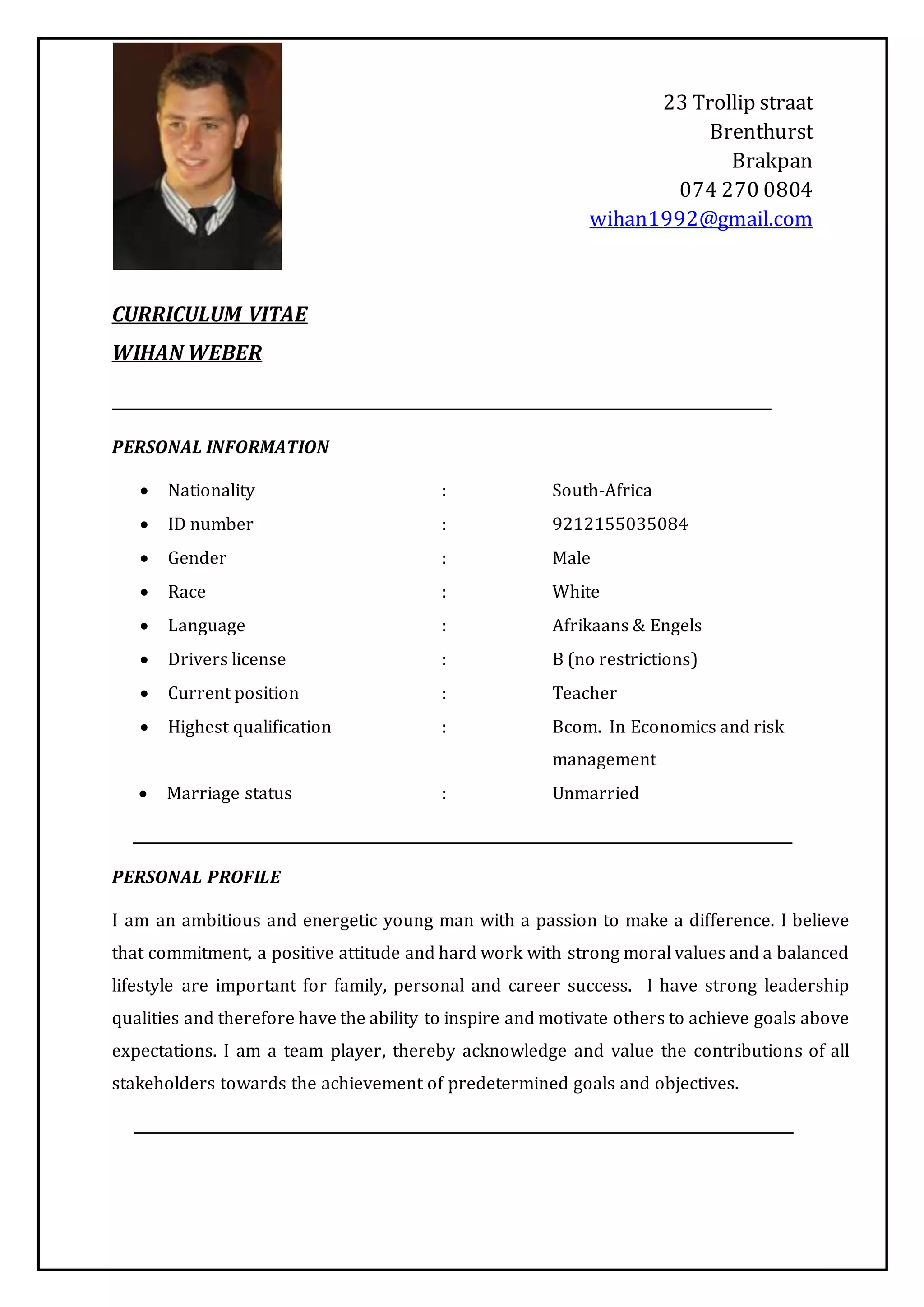 Curriculum vitae Wihan Weber | DOCX