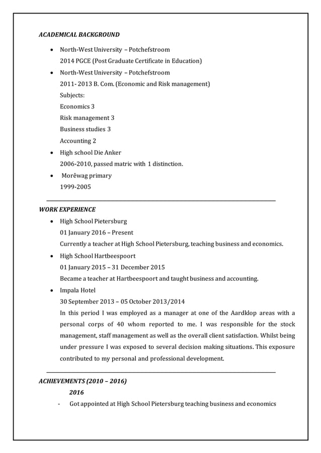 Curriculum vitae Wihan Weber | DOCX