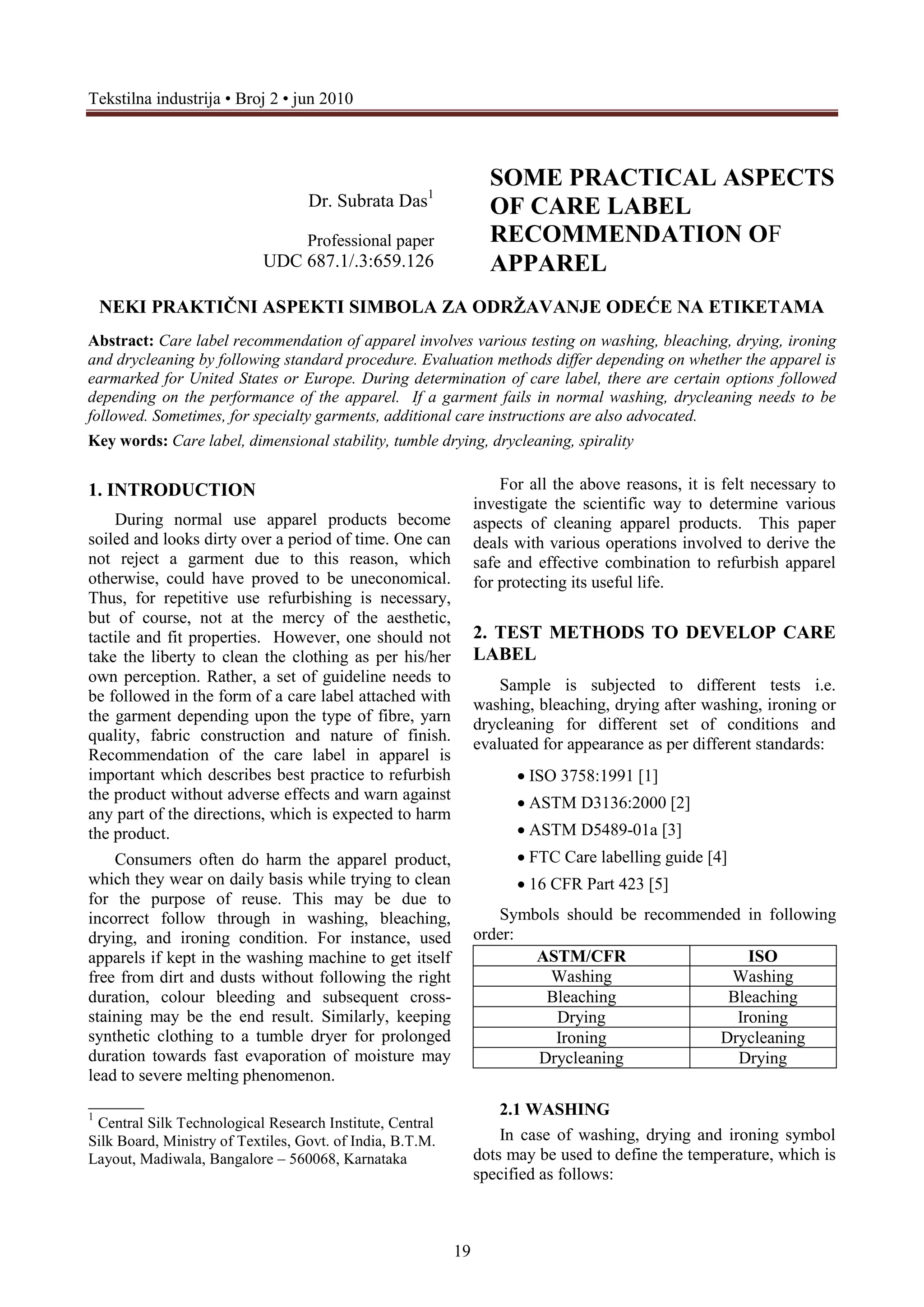 19- 24 SOME PRACTICAL ASPECTS OF CARE LABEL RECOMMENDATION OF APPAREL[1 ...