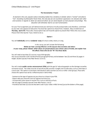 English 12 - The Humanization Project | PDF