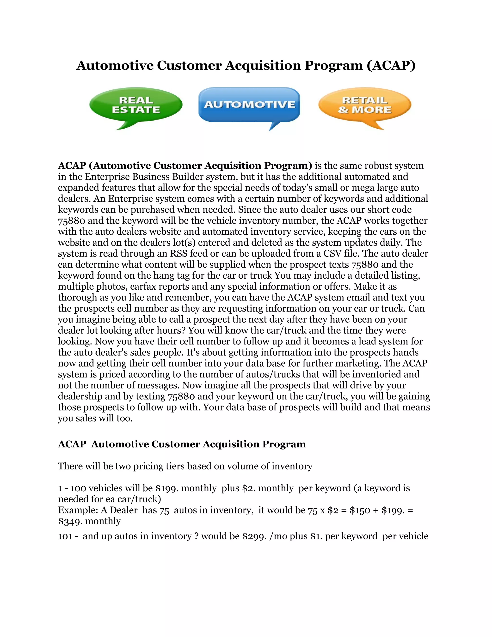 6 Acap (Automotive Customer Acquisition Program) | PDF