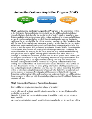 6 Acap (Automotive Customer Acquisition Program) | PDF