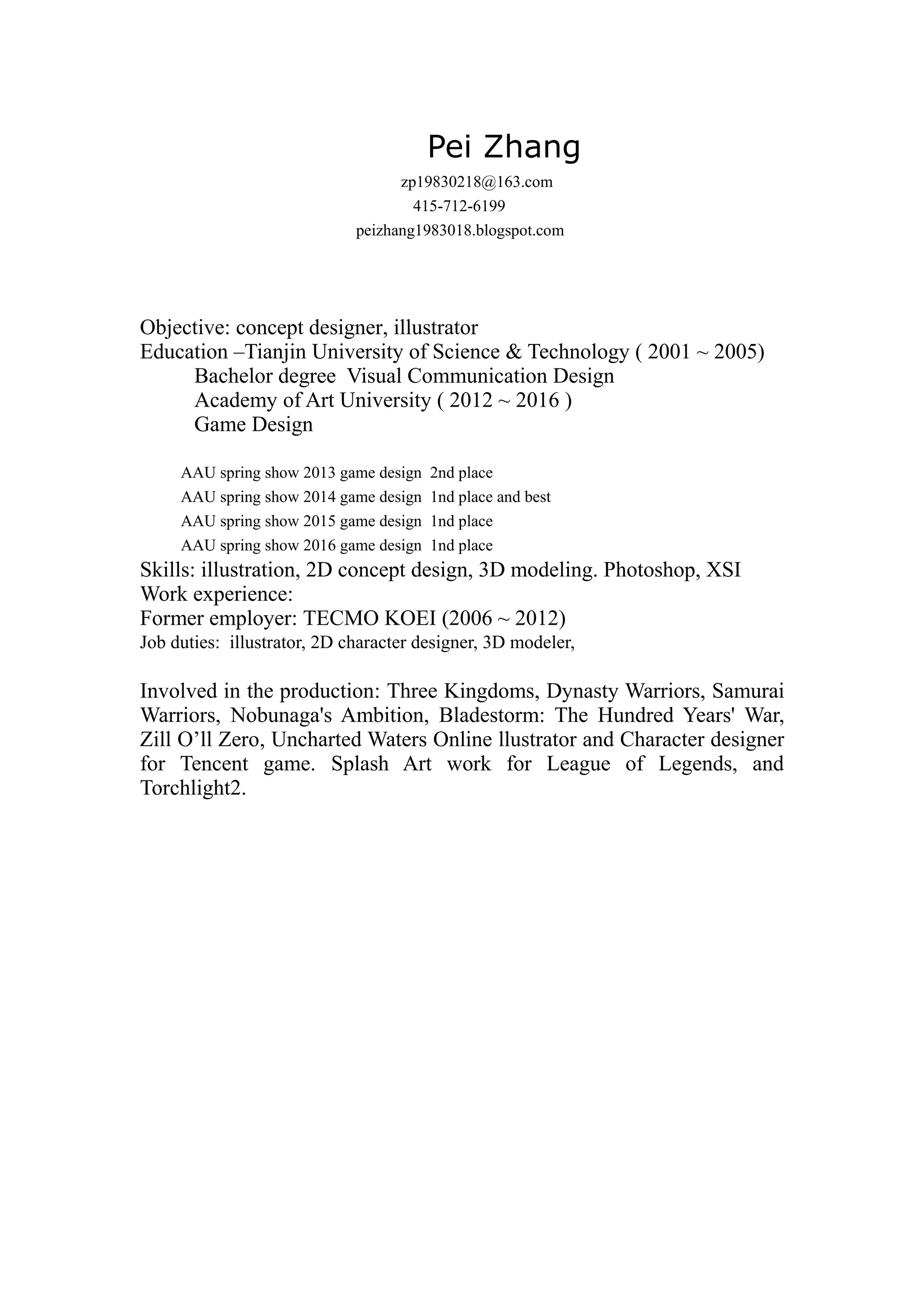 resume Pei Zhang | DOC